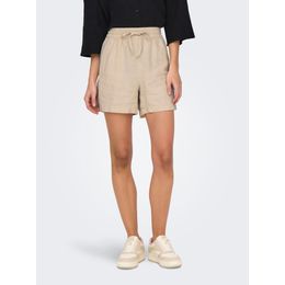 Jacqueline de Yong Shorts JDY "JDYSAY HW LINEN STRING SHORTS WVN DIA", Damen, Gr. XS (34), N-Gr, beige (oatmeal detail:melange), Web, Obermaterial: 80% Viskose, 20% Leinen, meliert, regular fit kurz, Hosen Shorts, mit Leinen