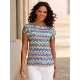 T-Shirt Casual Looks "Shirt", Damen, Gr. 42, bunt (eucalyptus, koralle, gemustert), 95% Viskose, 5% Elasthan, gemustert, mehrfarbig, U-Boot-Ausschnitt, Shirts T-Shirt
