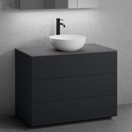neoro n50 Unterschrank B: 100 cm mit 3 Ausz&uuml;gen, Waschtisch &Oslash; 40 cm wei&szlig; matt,, BN0064WM+BN0453BM+BN0403GR,