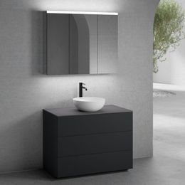 neoro n50 Unterschrank B: 100 cm mit 3 Ausz&uuml;gen, Waschtisch &Oslash; 45 cm wei&szlig; matt, mit Spiegelschrank f&uuml;r die Schweiz,,