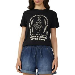 T-Shirt QS, Damen, Gr. L, schwarz, Obermaterial: 100% Baumwolle, bedruckt, regular fit taillenbedeckt, Rundhals, Shirts T-Shirt, mit Print