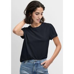 T-Shirt Cinque "CITANA", Damen, Gr. M (38), blau (dunkelblau), Single Jersey, Obermaterial: 95% Baumwolle, 5% Elasthan, unifarben, regular fit h&uuml;ftlang, Rundhals, Shirts T-Shirt, mit Rundhalsausschnitt