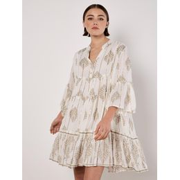 Druckkleid Apricot "Minikleid", Damen, Gr. M (38), N-Gr, beige (creme), Obermaterial: 98% Viskose CV. 2% metallisierte Fasern MTF., gemustert, Kleider Druckkleid, im Stufenlook