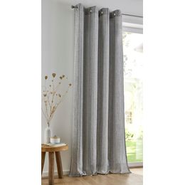 Vorhang Kutti "Raya" Gr. 1, grau (grau, sanftes wei&szlig;), B:130cm H:145cm, Leinenstruktur, Polyester, Gardinen, mit praktischen &Ouml;sen, blickdicht und abdunkelnd