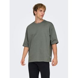 Only & Sons Rundhalsshirt ONLY & SONS "ONSMILLENIUM OVZ SS TEE NOOS", Herren, Gr. M, grau (castor gray), Single Jersey, Obermaterial: 100% Baumwolle, unifarben, loose fit normal, Rundhals, gerader Abschluss, Shirts Rundhalsshirt