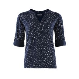 3/4-Arm-Shirt STOOKER WOMEN "MARIE Print Shirt Bluse 3/4-Arm", Damen, Gr. 36/38, blau (navy dot aop), Jersey, 100% Baumwolle, regular fit, V-Ausschnitt, Shirts 3/4-Arm-Shirt, Regular Fit Shirt Bluse Baumwolle Shirt Knopfleiste f&uuml;r Damen
