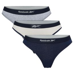 Slip Reebok "JAL", Damen, Gr. L (40), blau (vector navy, alabaster, grau marl), Obermaterial: 95% Baumwolle, 5% Elasthan, unifarben, eng, Unterhosen Slip, atmungsaktiv, basic, eng, bequem, breiter Bund, mit Logo, Baumwollmix