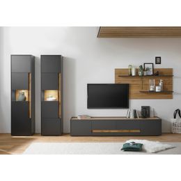 Wohnwand Home Affaire "City/Giron, moderne Anbauwand, Komplettset in vielen Farben verf&uuml;gbar", grau (anthrazit), B:400cm H:197cm T:45cm, Holzwerkstoff, Kastenm&ouml;bel-Sets, Wohnwand, enth&auml;lt zwei Vitrinen, ein Lowboard & ein Wandboard