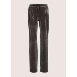Madeleine Mode Stoffhose MADELEINE "Samthose Weite Stoffhose aus Samt, Mid Waist", Damen, Gr. 17, N + K Gr, grau (bleigrau), Obermaterial: 95% Polyester PES. 5% Elasthan EL., Modern, Hosen Stoffhose, Edle Samthose mit weitem Bein