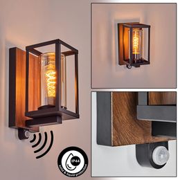hofstein Portalis Aussenwandleuchte Braun, Holzoptik, Schwarz, 1-flammig, Bewegungsmelder