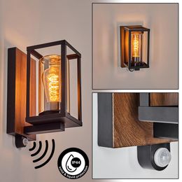 hofstein Portalis Aussenwandleuchte Braun, Holzoptik, Schwarz, 1-flammig, Bewegungsmelder