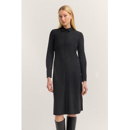 Blusenkleid Bugatti "Jersey", Damen, Gr. 36, Normalgr&ouml;&szlig;en, schwarz (290, schwarz), 73% Viskose, 24% Polyester, 3% Elasthan, unifarben, normal, Kleider Blusenkleid, mit Knopfleiste und Hemdkragen