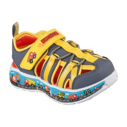 Sandale Skechers "PLAY SCENE SPLASH", M&auml;dchen, Gr. 22, dunkelgrau, gelb, Lederimitat, kontrastfarbene Details, Schuhe Sandale, Badeschuh mit bunter Sohle, Gr&ouml;&szlig;enschablone zum Download