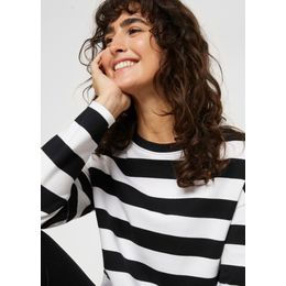 Langarmshirt bonprix, Damen, Gr. 40/42 (M), schwarz, wei&szlig; gestreift, Jersey, Obermaterial: 100% Baumwolle, geringelt, gestreift, oversize h&uuml;ftbedeckend, Rundhals, Shirts Langarmshirt, l&auml;ssiger Oversize-Schnitt, &uuml;berschnittene Schultern, Langarm-Design