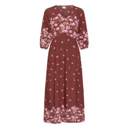 Midikleid Kaffe "Kleid KArosine", Damen, Gr. 40, N-Gr, braun (henna border flower), Obermaterial: 88% Viskose CV. 12% Polyamid PA., Kleider Midikleid