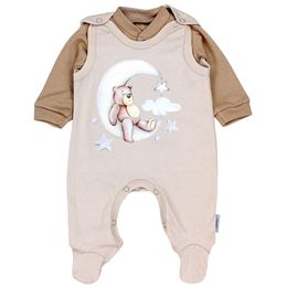 Strampler TUPTAM "Set Baby Unisex Strampler-Set mit Aufdruck Spruch 2-tlg", M&auml;dchen, Gr. 56, N-Gr, braun (b&auml;rchen mond beige), Obermaterial: 100% Baumwolle CO., Overalls