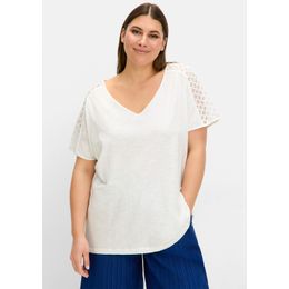 sheego Gro&szlig;e Gr&ouml;&szlig;en Kurzarmshirt mit Spitze, ecru, Gr&ouml;&szlig;e 44/46 - Damen