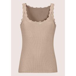 Madeleine Mode Tr&auml;gertop MADELEINE "Spitzentop &Auml;rmelloses Sommer-Top mit edler Spitze", Damen, Gr. 40, beige (cappuccino), Obermaterial: 46% Baumwolle CO. 46% Modal CMD. 8% Elasthan EL., Modern, normal, Tops Tr&auml;gertop, Spitzenborte am Ausschnitt und Armabschlu&szlig;