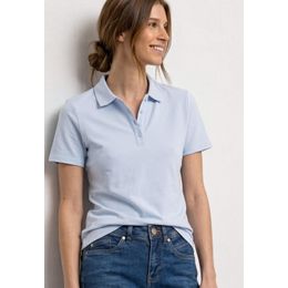 Poloshirt Street One, Damen, Gr. 44, blau (cashmere blau), Web, 97% Baumwolle, 3% Elasthan, unifarben, normal normal, hoch geschlossener Ausschnitt, abgesteppt, Shirts, aus Baumwolle mit Stretchante