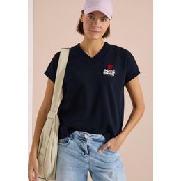 Sweatshirt Cecil, Damen, Gr. M (40), universal blau, Sweatware, Obermaterial: 100% Baumwolle, bedruckt, normal h&uuml;ftbedeckend, V-Ausschnitt, B&uuml;ndchen, Sweatshirts Sweatshirt, Sommer-Sweatshirt mit Backprint