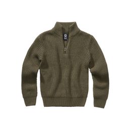 Rundhalspullover Brandit "Brandit Unisex Kids Marine Troyer Pullover", Damen, Gr. 158/164, olive, 100% Polyacryl, unifarben, normal, amerikanischer Ausschnitt, Pullover Rundhalspullover