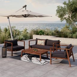Loungegarnitur Pia Dunkelgrau Akazie/Outdoorstoff