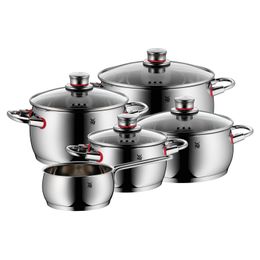 Topf-Set WMF "Quality One Induktion 5-teilig, Kochtopf Set mit Glasdeckel", rot (edelstahlfarben, rot), T&ouml;pfe, Induktions T&ouml;pfe Set unbeschichtet, f&uuml;r alle Herdarten geeignet