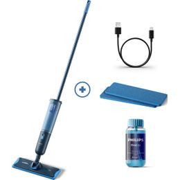 Philips Akku-Wischmopp "OneUp elektrischer Wischer 3000 Series XV3101/11", blau, B:35cm H:138,3cm T:12cm, Akkusauger, 50 min Akku-Laufzeit, inkl. 2 Pads und 40 ml Reiniger