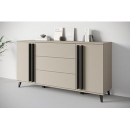 Sideboard Home Affaire "Helsinki, Kommode mit 2 T&uuml;ren und 3 Schubladen, Breite 150 cm", braun (congo), B:150cm H:77,8cm T:39,5cm, Holzwerkstoff, Sideboards, Sideboard, Push-to-Open-Schubladen, h&ouml;henverstellbare Einlegeb&ouml;den