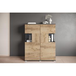 Highboard OTTO HOME "Kenia", grau (matera anthrazit, kastanie breslau), B:100cm H:120cm T:39,5cm, Sideboards, Highboard, Modernes Highboard mit Glast&uuml;ren, Breite 100 cm