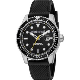 Quarzuhr Roberto Cavalli "Uomo Trend II", schwarz (schwarz, schwarz), Armbanduhren, Herren, Quarzuhr, Armbanduhr, Herrenuhr, Silikonarmband, analog, Tag