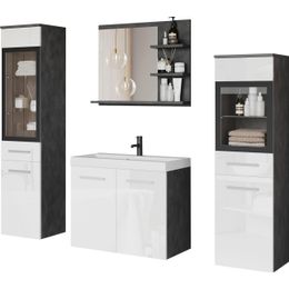 Badm&ouml;bel-Set Welltime "MADRIT", schwarz-wei&szlig; (matera anthrazit, wei&szlig; hochglanz), B:120cm H:131,5cm T:34,5cm, Holzwerkstoff, Kastenm&ouml;bel-Sets, Badm&ouml;bel-Set, Waschtisch inkl. Waschbecken, Badschrank, Hochschrank, Spiegel, Topseller