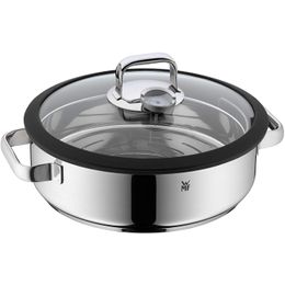 Dampfgartopf WMF "Vitalis, Br&auml;ter Induktion mit Glasdeckel und Silikonrand", schwarz (schwarz, edelstahlfarben), H:7,5cm &Oslash;:28cm, T&ouml;pfe, Dampfgarer mit integriertem Thermometer, backofengeeignet bis 180 Grad