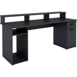 Gamingtisch ByLiving "Fantastic", grau (anthrazit, anthrazit, anthrazit), B:180cm H:93cm T:65cm, Tische, Computertisch, mit Aufsatz, Breite 180 cm