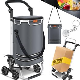 Kesser&reg; Einkaufstrolley Treppensteiger mit K&uuml;hlfach klappbar mit 56L Kapazit&auml;t und belastbar bis 50kg 3in1 Trolley Sackkarre & Umh&auml;ngetasche Faltbarer Einkaufswagen inkl. Einkaufschip