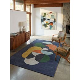 KADIMA DESIGN Wollteppich handgewebt HULL-Beverley, geometrisch, Dunkelblau, 200 x 300 cm
