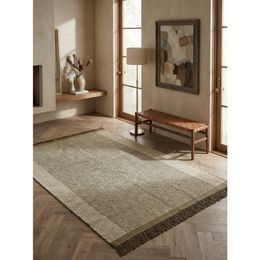 KADIMA DESIGN Wollteppich handgewebt mit Fransen PISA, geometrisch, Olivgr&uuml;n, 160 x 230 cm