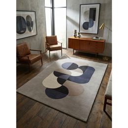 KADIMA DESIGN Wollteppich handgewebt HULL-Beverley, geometrisch, Hellgrau, 160 x 230 cm