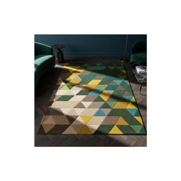KADIMA DESIGN Wollteppich geometrisch Gr&uuml;n-Bunt 200 x 290 cm - DERWENT Kadima