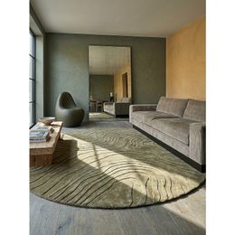 Wollteppich abstrakt Olivegr&uuml;n &Oslash;160 cm - LEVEN KADIMA DESIGN