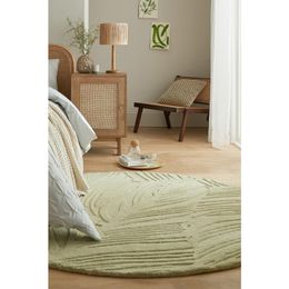 Wollteppich floral Gr&uuml;n-Beige &Oslash;160 cm - LEVEN KADIMA DESIGN