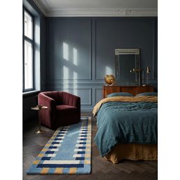 L&auml;ufer geometrisch Blau-Gelb 60 x 230 cm - WENSUM KADIMA DESIGN