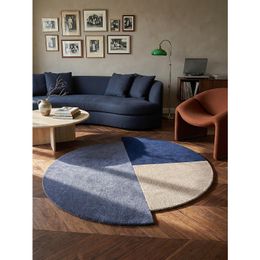 Wollteppich geometrisch Blau-Beige &Oslash;200 cm - HALLEIN KADIMA DESIGN