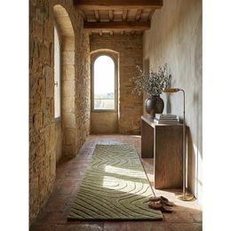 L&auml;ufer abstrakt Olivegr&uuml;n 60 x 230 cm - LEVEN KADIMA DESIGN