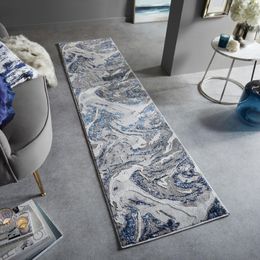 L&auml;ufer abstrakt Blau-Grau 60 x 230 cm - OUSE KADIMA DESIGN