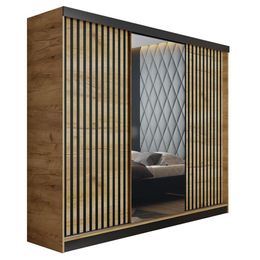Kier Furniture Schiebet&uuml;renschrank, Honigeiche, Holzwerkstoff, 200x205x59 cm, Schlafzimmer, Kleiderschr&auml;nke, Schwebet&uuml;renschr&auml;nke