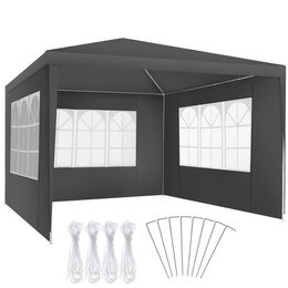 TecTake Pavillon, Grau, Kunststoff, Quadratisch, 300x250x300 cm, Sonnen- & Sichtschutz, Pavillons & Pergolas, Pavillons