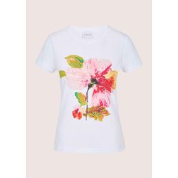 Madeleine Mode Print-Shirt MADELEINE "Shirt Florales Print-Shirt mit Pailletten, Kurzarm", Damen, Gr. 34, wei&szlig; (wollwei&szlig;, multicolor), Obermaterial: 95% Viskose CV. 5% Elasthan EL., Modern, tailliert, Shirts, Pailetten