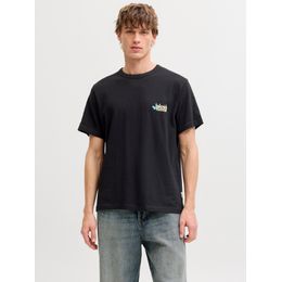Jack & Jones T-Shirt JACK & JONES "JORMONTAUK MULTICOLOR GRAPHIC TEE CN", Jungen, Gr. L, schwarz, Jersey, Obermaterial: 100% Baumwolle, bedruckt, relaxed fit normal, Rundhals, Shirts T-Shirt