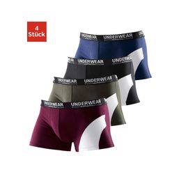 Boxer AUTHENTIC LE JOGGER "Boxershorts f&uuml;r Herren", Herren, Gr. 3 (XS), 4 Stk., bunt (marine, schwarz, olivgr&uuml;n, bordeaux), Jersey, Obermaterial: 95% Baumwolle, 5% Elasthan, unifarben, k&ouml;rpernah, Unterhosen, mit kontrastfarbenen Einsatz